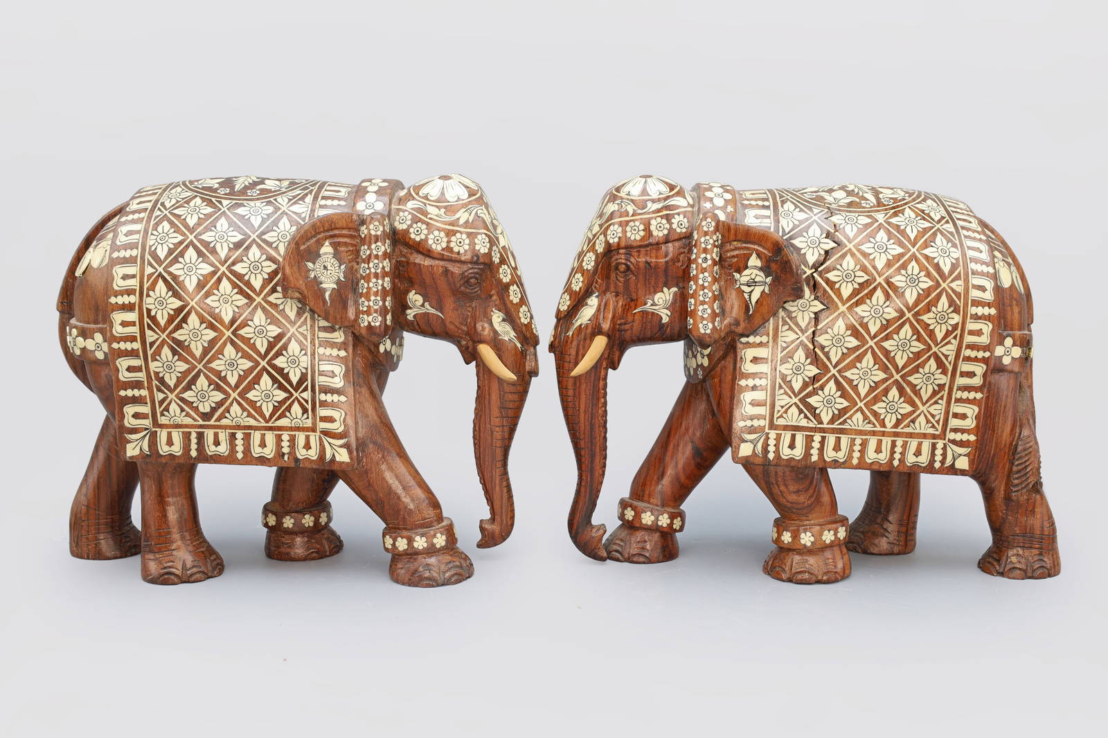 Antique 19th Century Pair Anglo Indian Rosewood Elephants With Bone ...