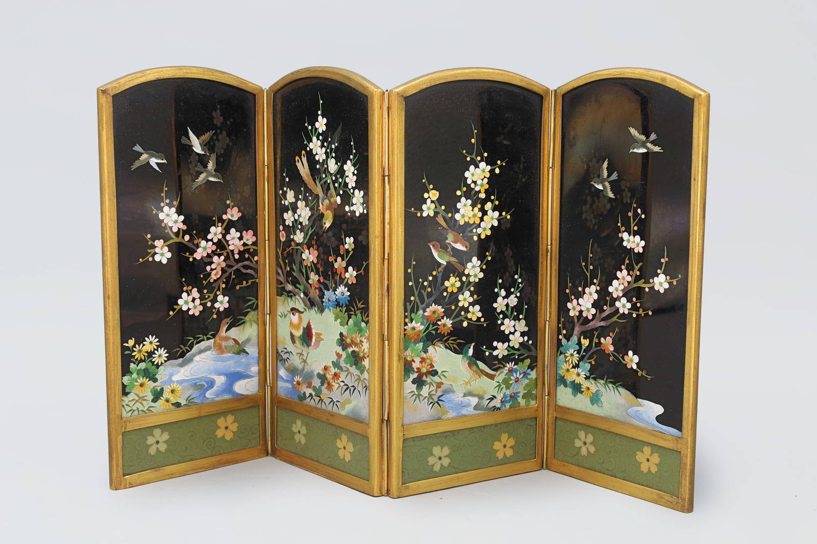 Antique Japanese Inaba Cloisonne Table Screen With Birds And Flowers ...