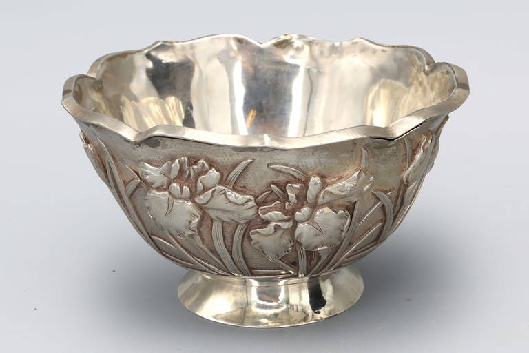 Antique 1880s Meiji Japan Fine Sterling Silver Bowl With Iris Flowers ...