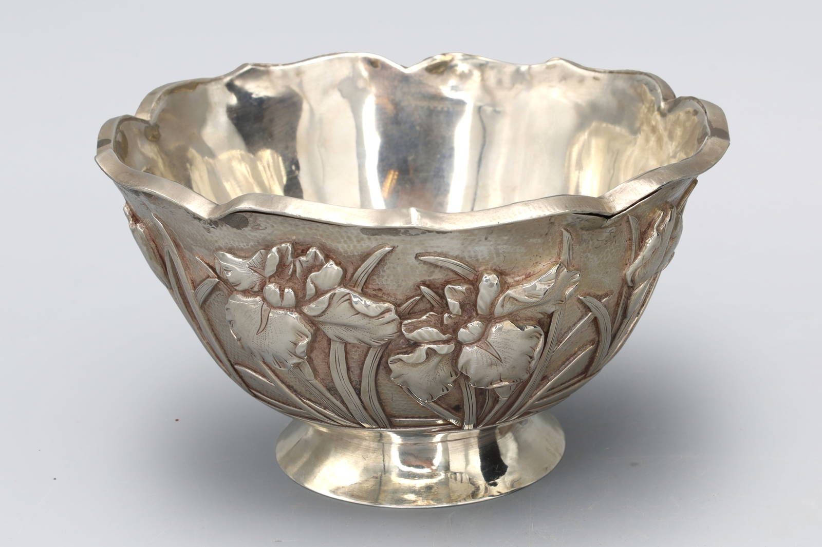 Antique 1880s Meiji Japan Fine Sterling Silver Bowl With Iris Flowers ...