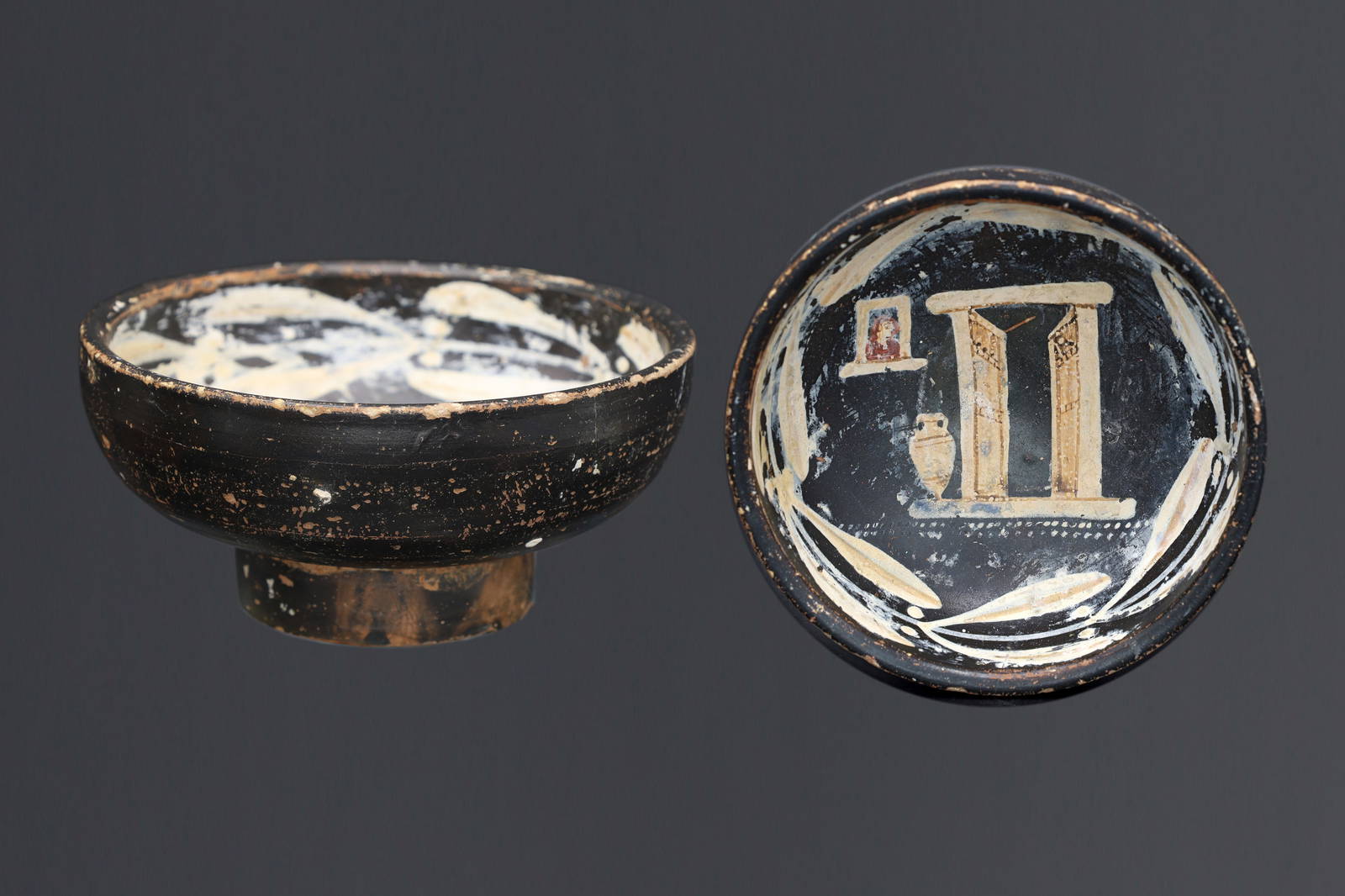 Ancient Greece, 4th C Bc Black Terracotta Offering Footed Bowl With Naiskos And Votive Portrait ...