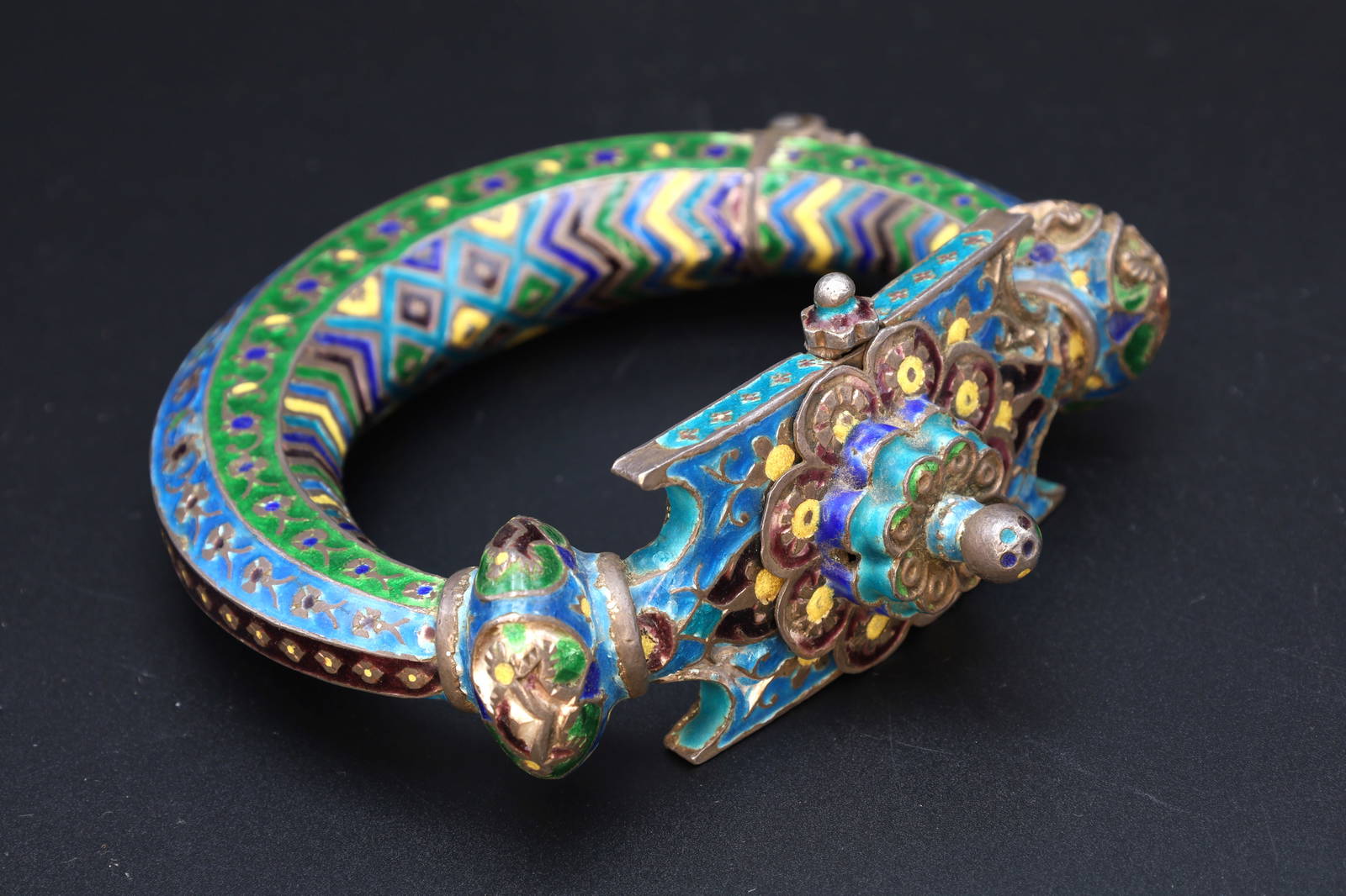 Buy Early 1900s Pakistan Champleve Enamel Anklet, A Hinged Jhanhjar ...