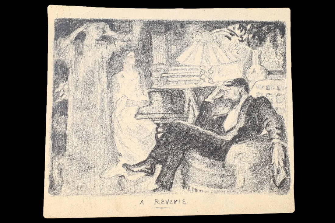 Buy A Reverie, Victorian Parlor Evening With Piano, Antique 1900s Art ...