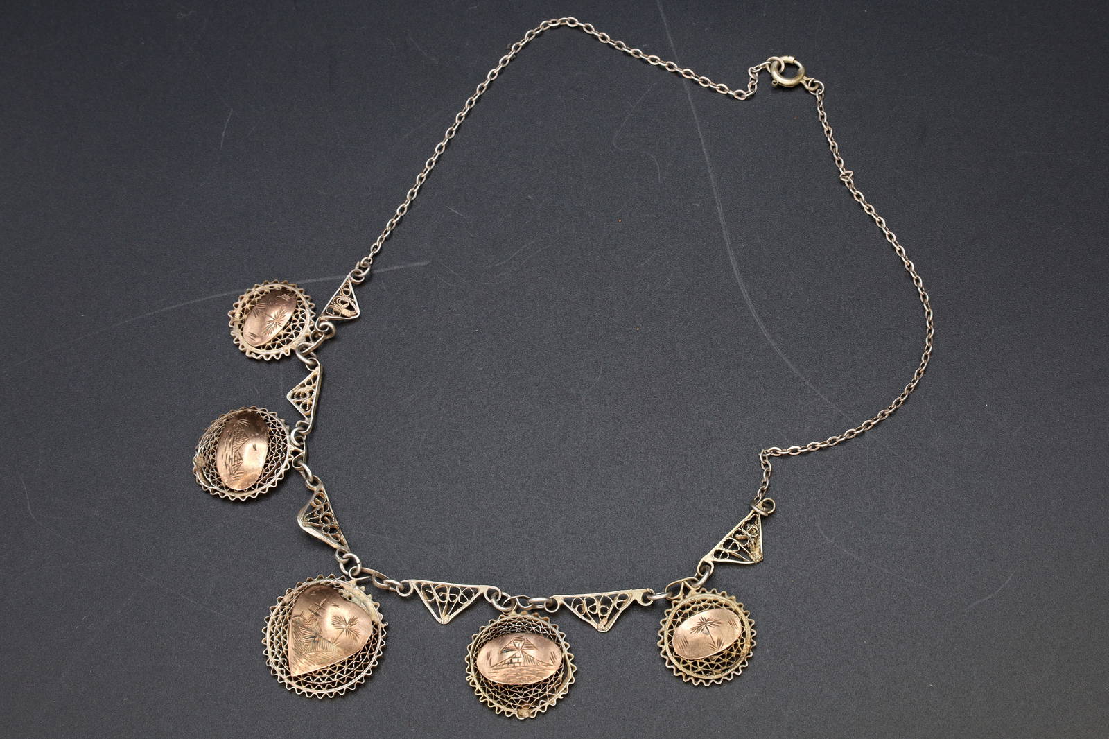 Buy Art Deco Egypt Bib Necklace, 900 Silver And Rose Gold Wash ...