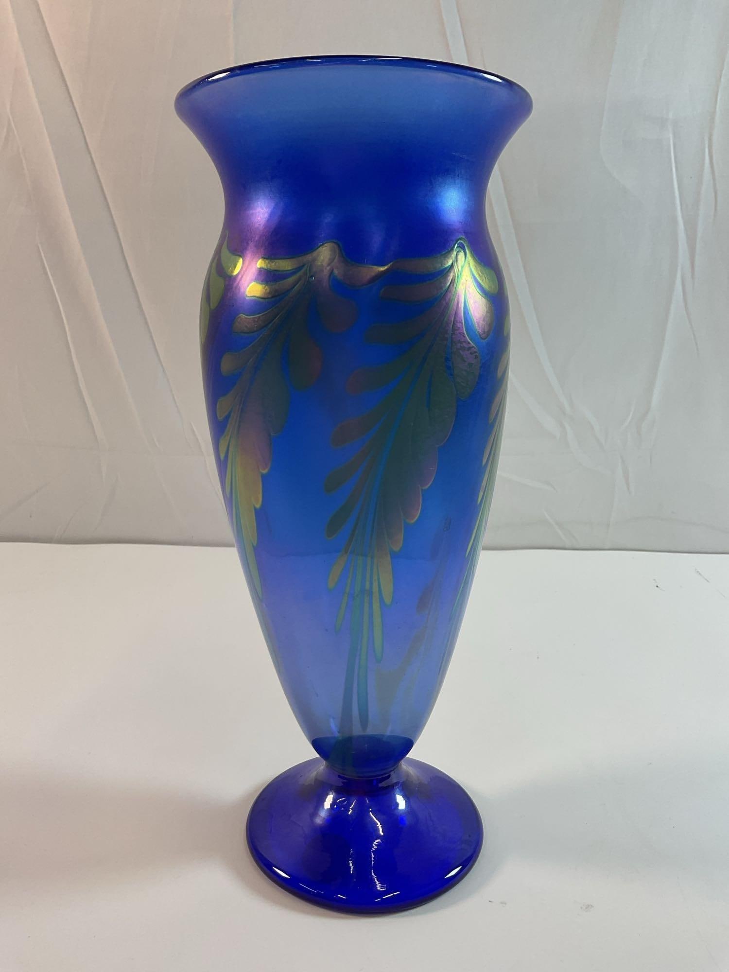 Rick Strini Blue Art Glass Vase Auction