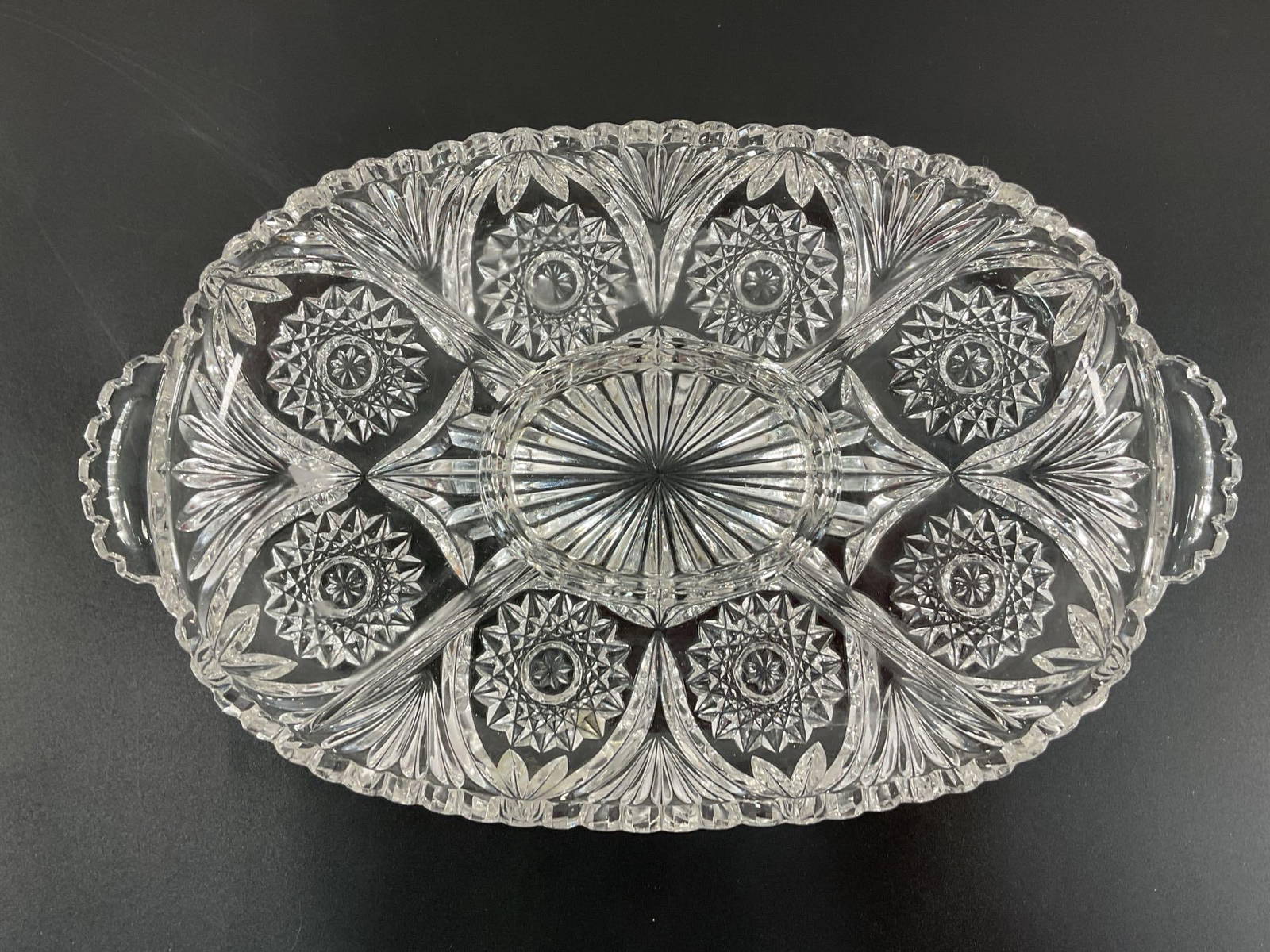 Vintage Crystal Relish Tray With Starburst And Diamond Pattern Auction