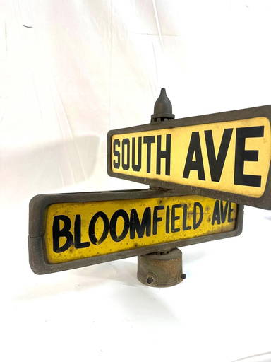 Antique Cast Iron Street Sign Post Topper South Ave & Bloomfield Ave Ny ...