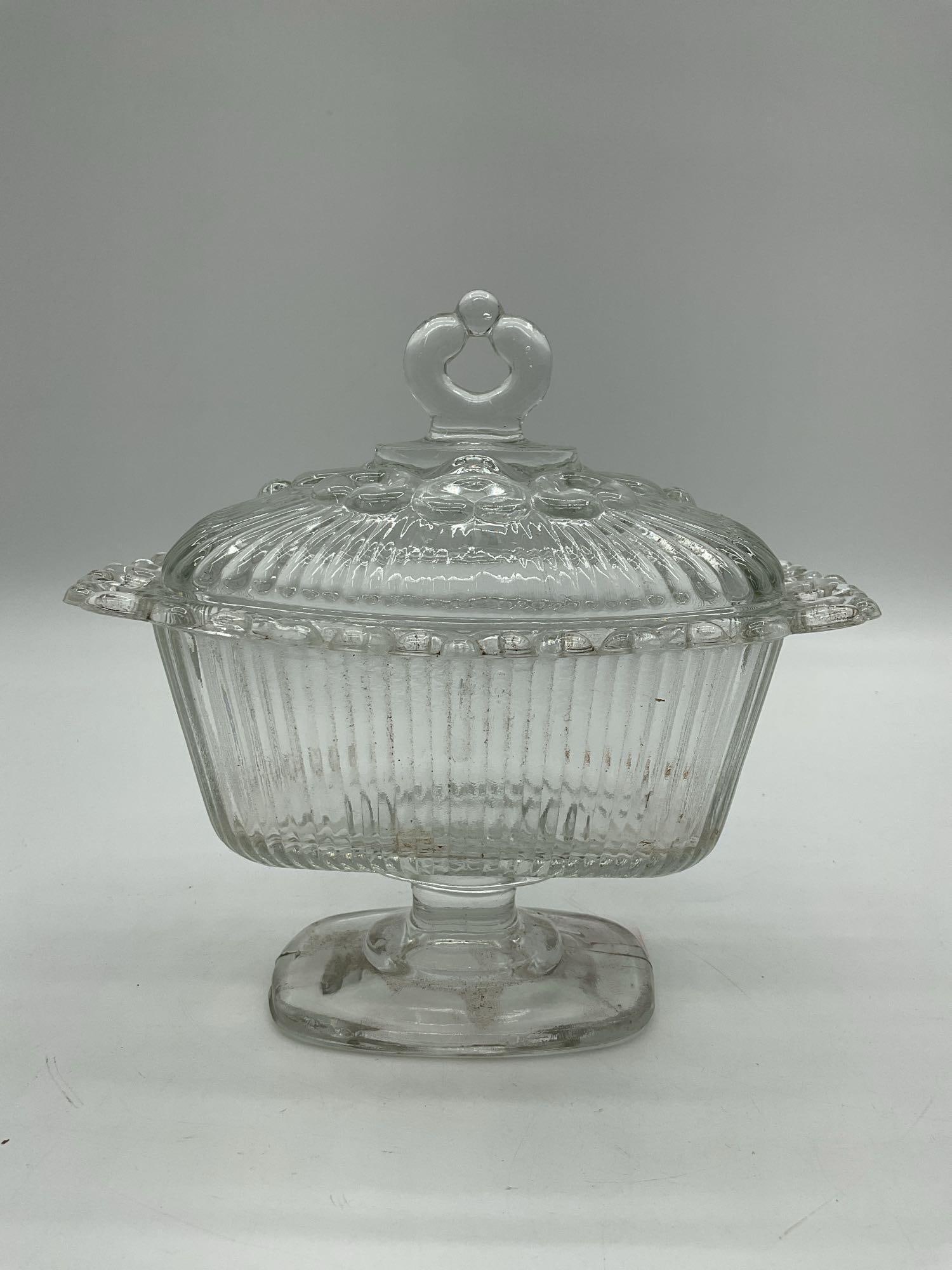Antique Ribbed Pattern Glass Covered Compote Auction