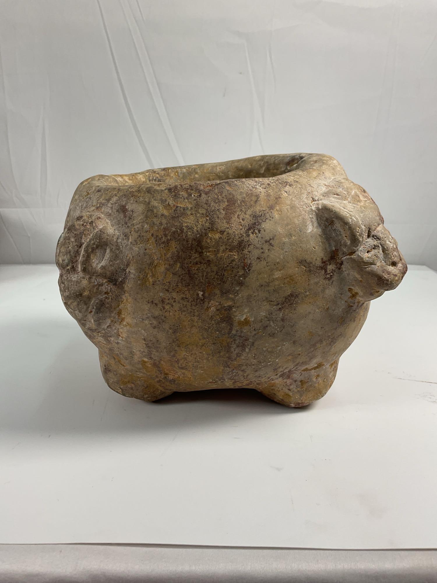 Pre-columbian Style Carved Stone Vessel – Jaguar Or Animal Effigy Bowl ...