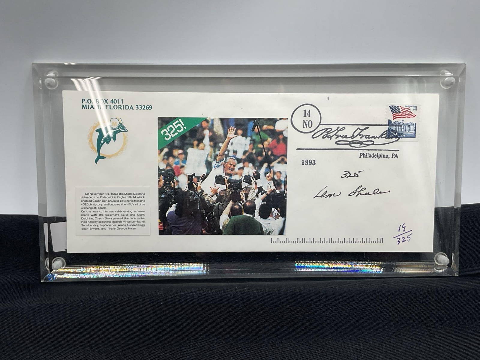 Miami Dolphins Limited Edition Commemorative Plaque (don Shula Signed ...