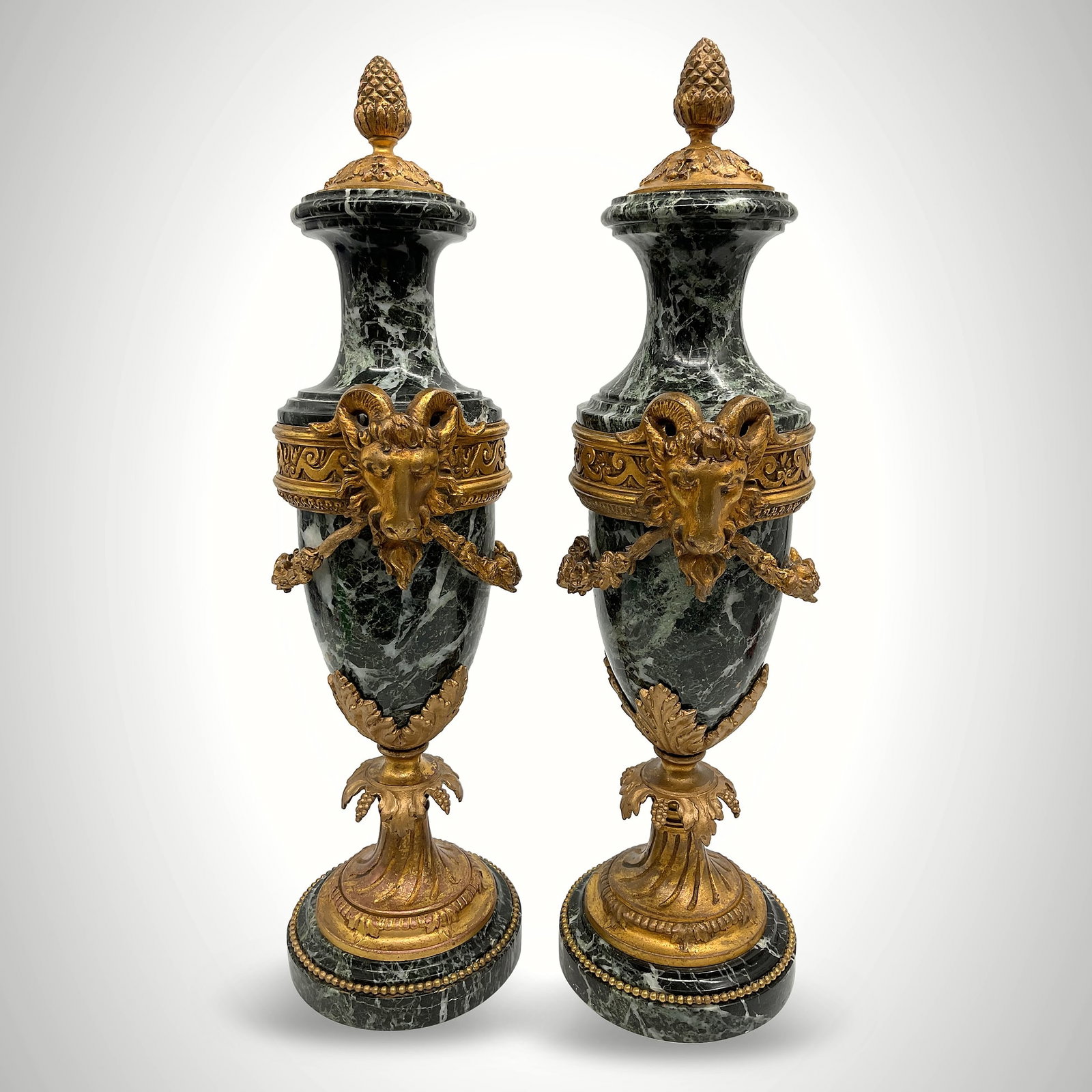 Pair Of French Louis Xvi-style Gilt Bronze Mounted Marble Urns, 19th ...