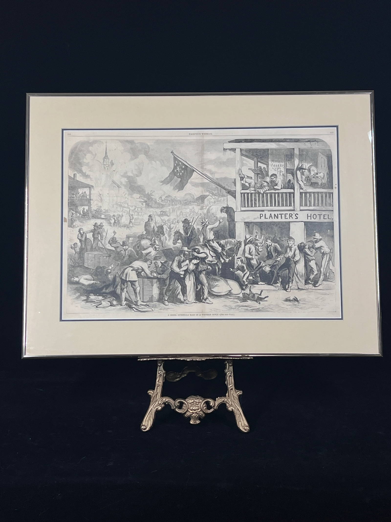 A Civil War Period Print Of Rebel Guerrilla Raid In A Western Town Auction