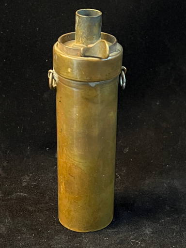 An Antique Brass Tube Constructed Shot Flask