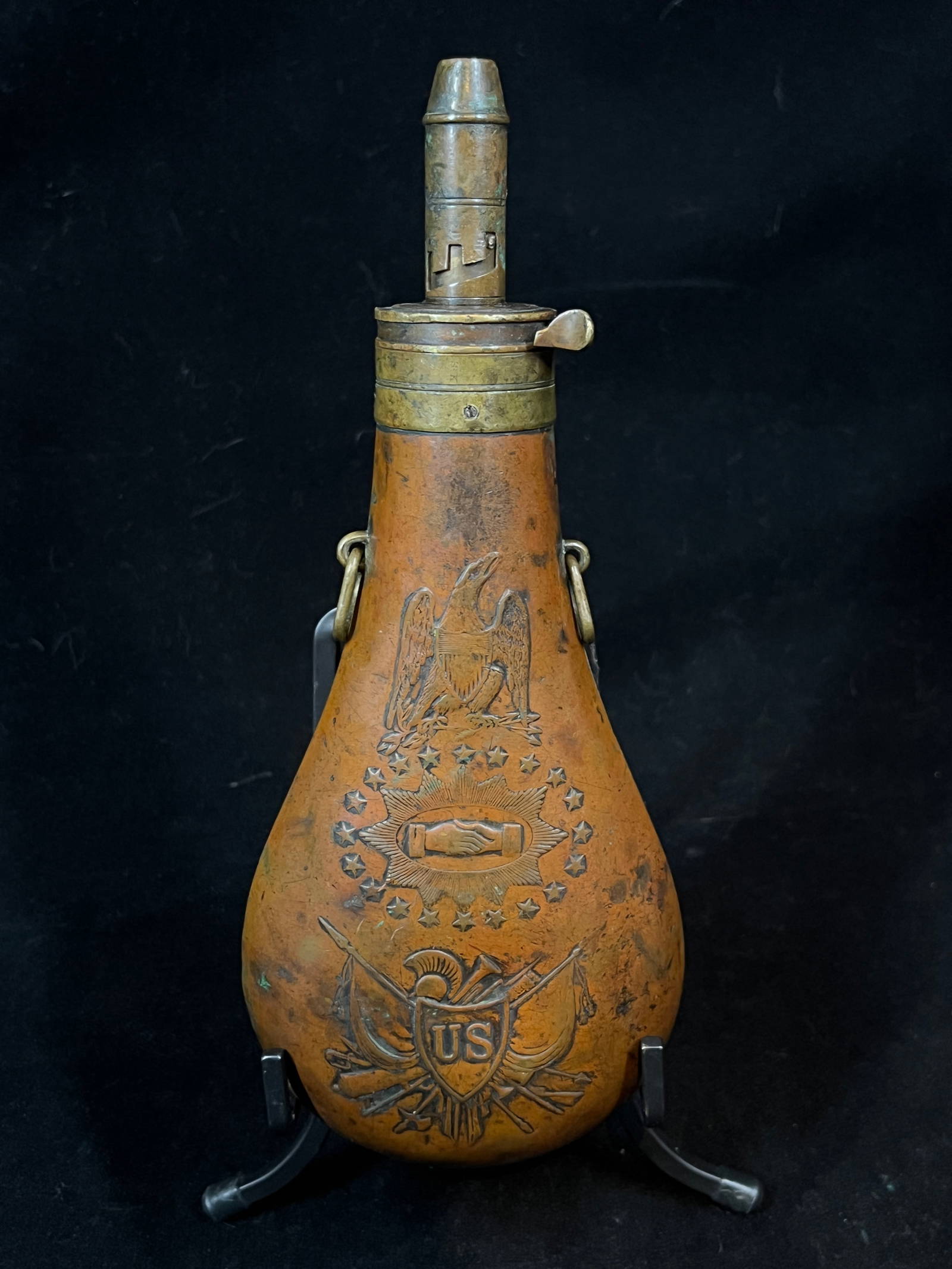 Classic Civil War Period Black Powder Flask W Us Shield, Eagle W ...