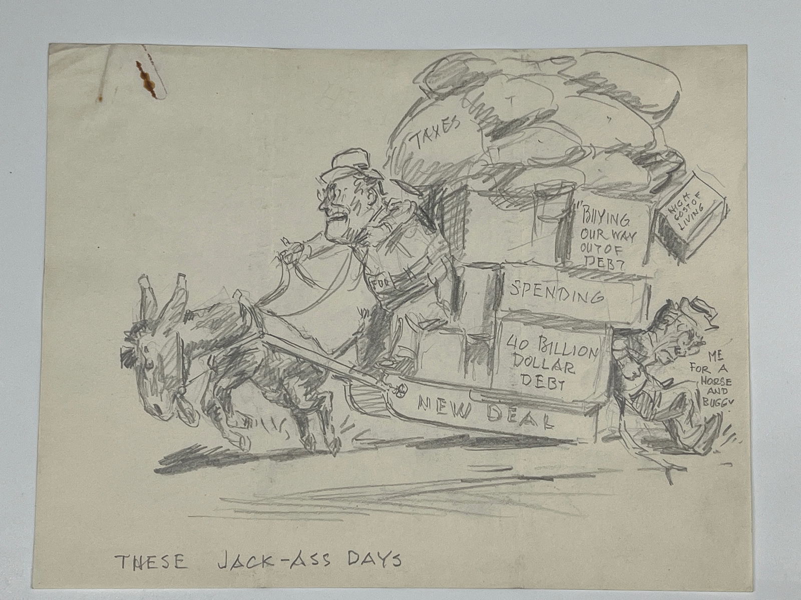 Albert T Reid ‘these Jack-ass Days’ Fdr Political Cartoon 754a Auction