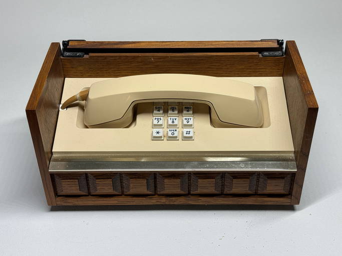 Fun Vintage Mcm Hide A Phone Executive Push Button Telephone Wood Case ...