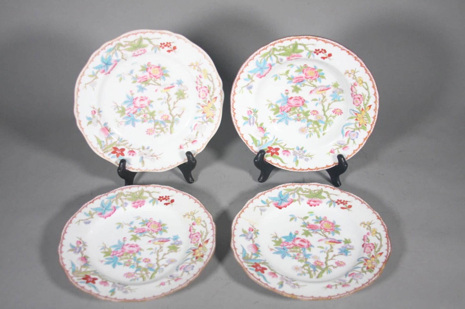 Set Of 4 "mintons" Vintage Pink Flowers Plates Made In England Auction