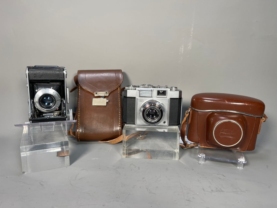 Two Vintage Germany Cameras With Leather Case, Voigtlander & Zeiss Ikon ...