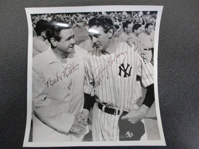 Babe Ruth And Gary Cooper Signed Photo 8" X 8 1/2" Pride Of The Yankees