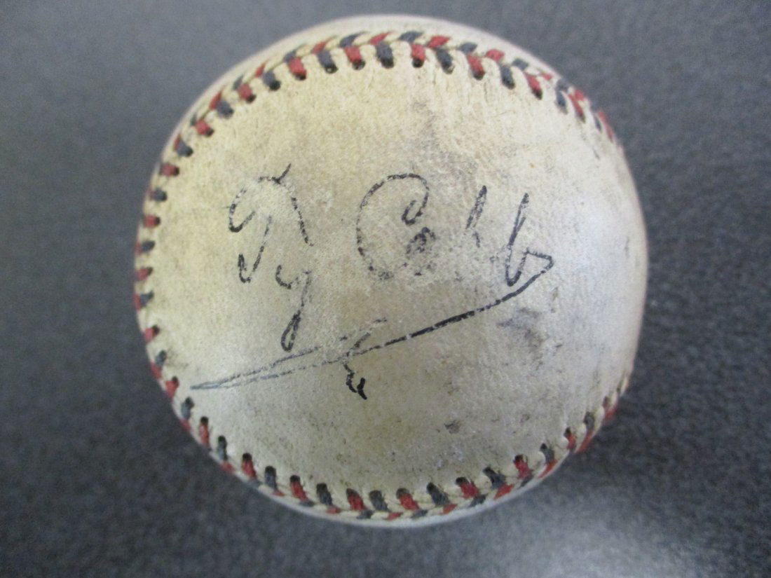 Ty Cobb Signed Red And Black Stitched Official Baseball Auction