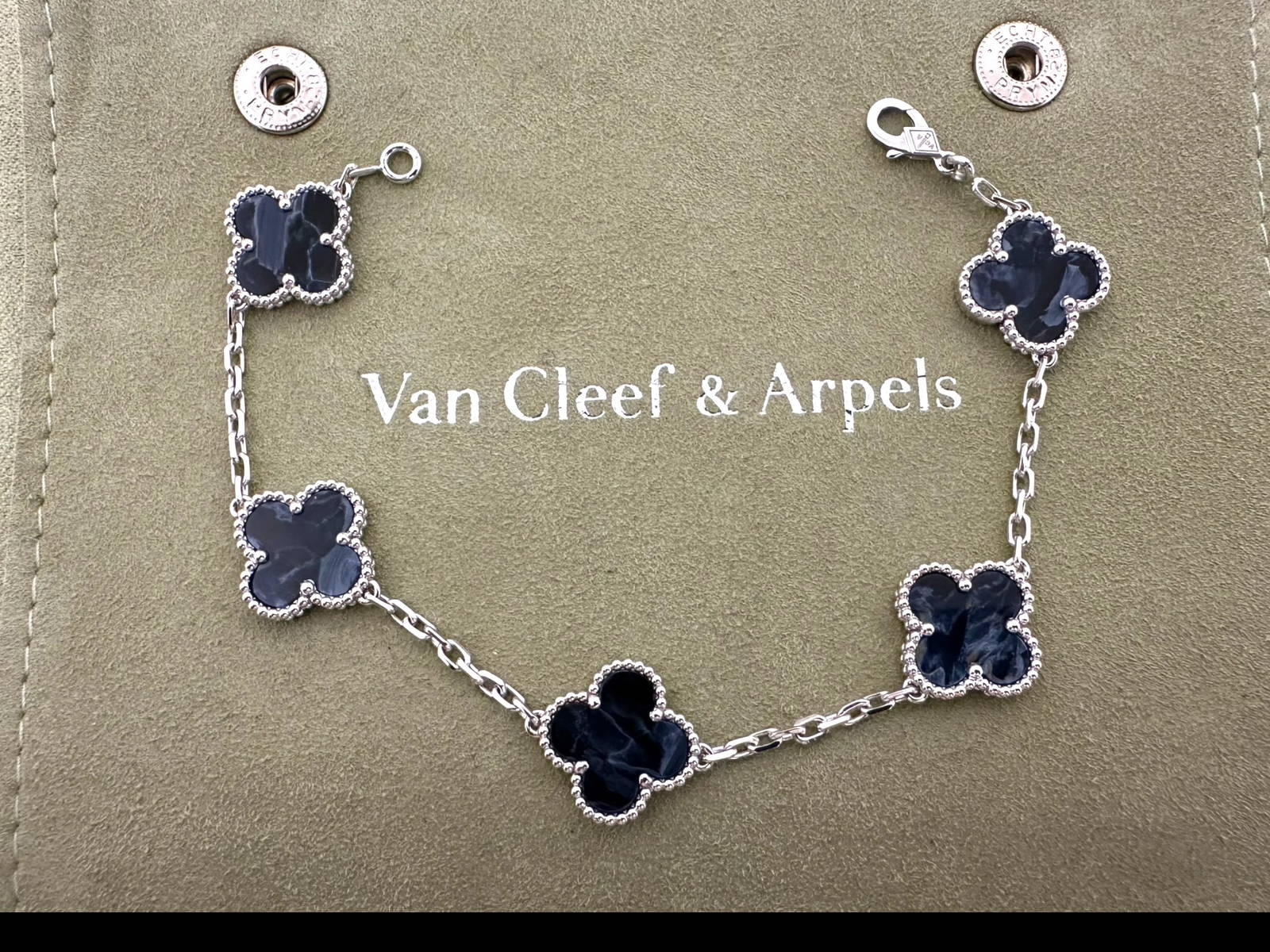 Van Cleef & Arpels 18k White Gold Pietersite Vintage Alhambra 5 Motif ...