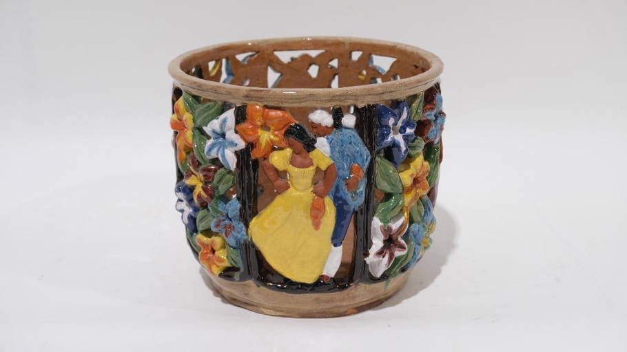 An Italian Glazed Ceramic Figural Cache Pot