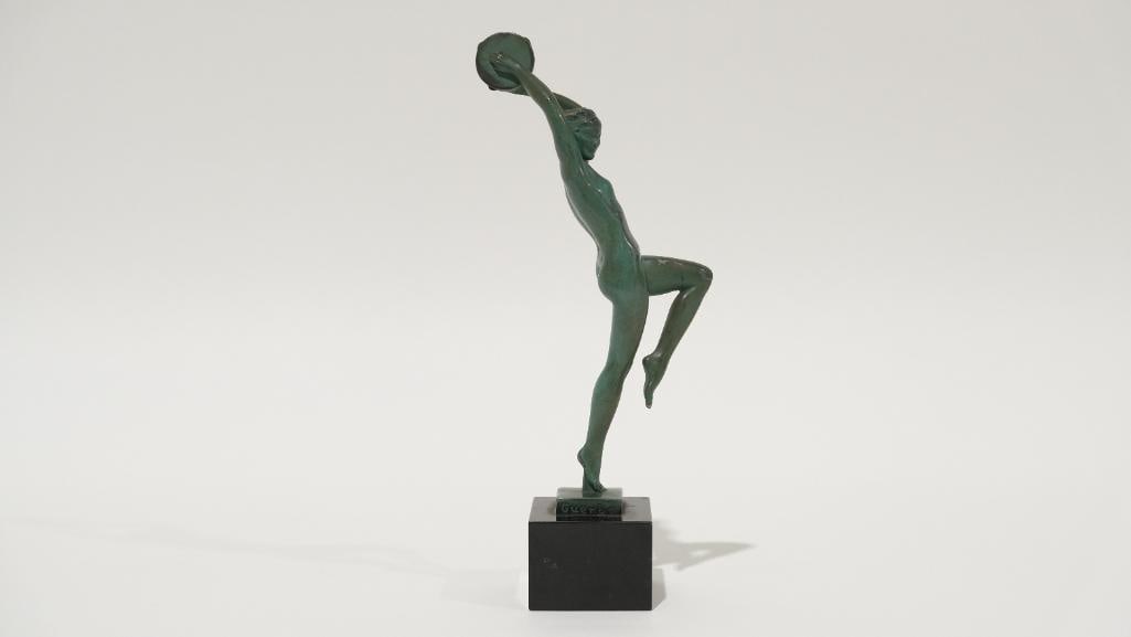 An Art Deco Style Figural Green Patinated Brass Sculpture By Raymonde ...