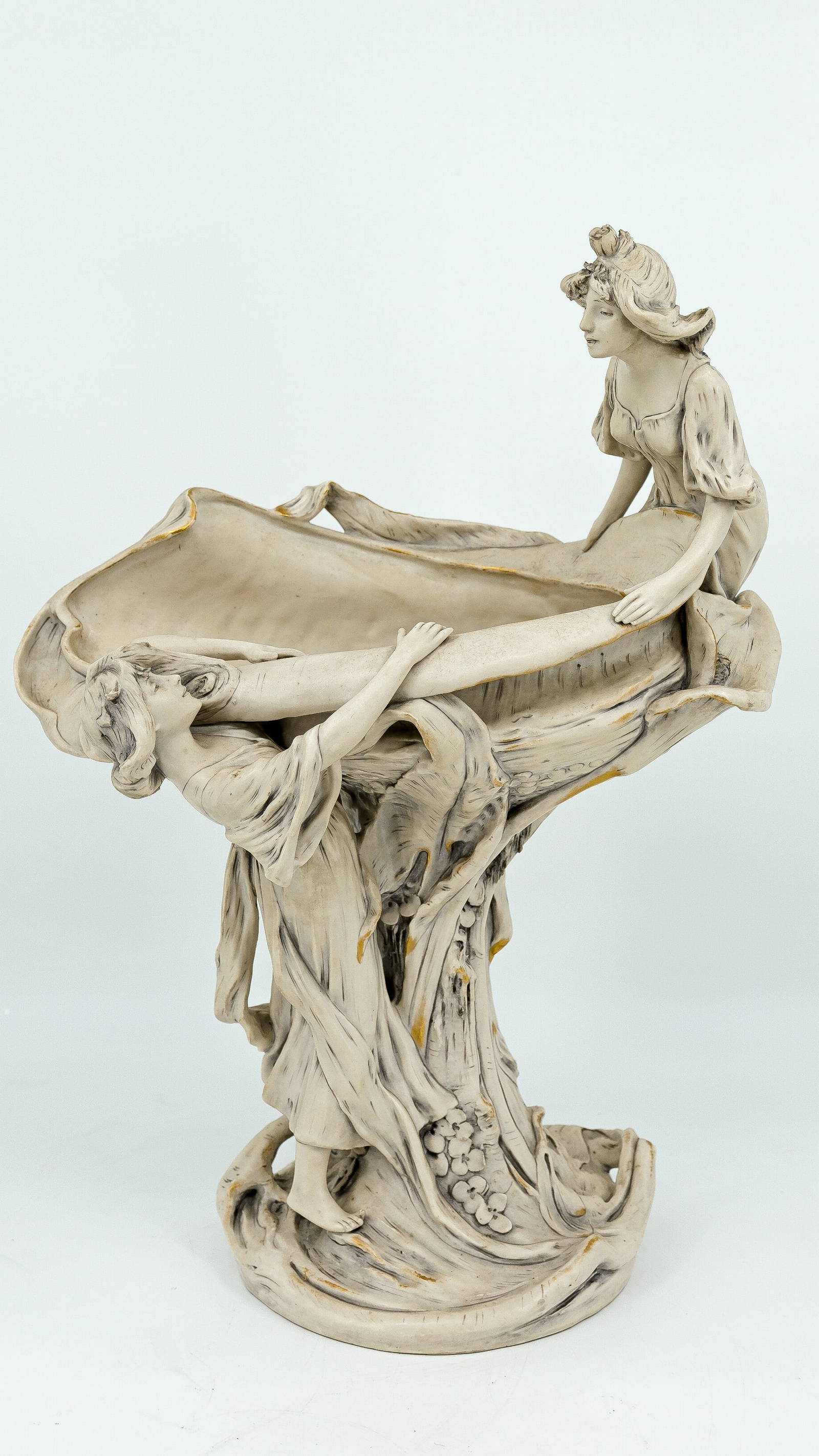 A Large Art Nouveau Style Bohemian Royal Dux Glazed Ceramic Centerpiece Coupe Auction