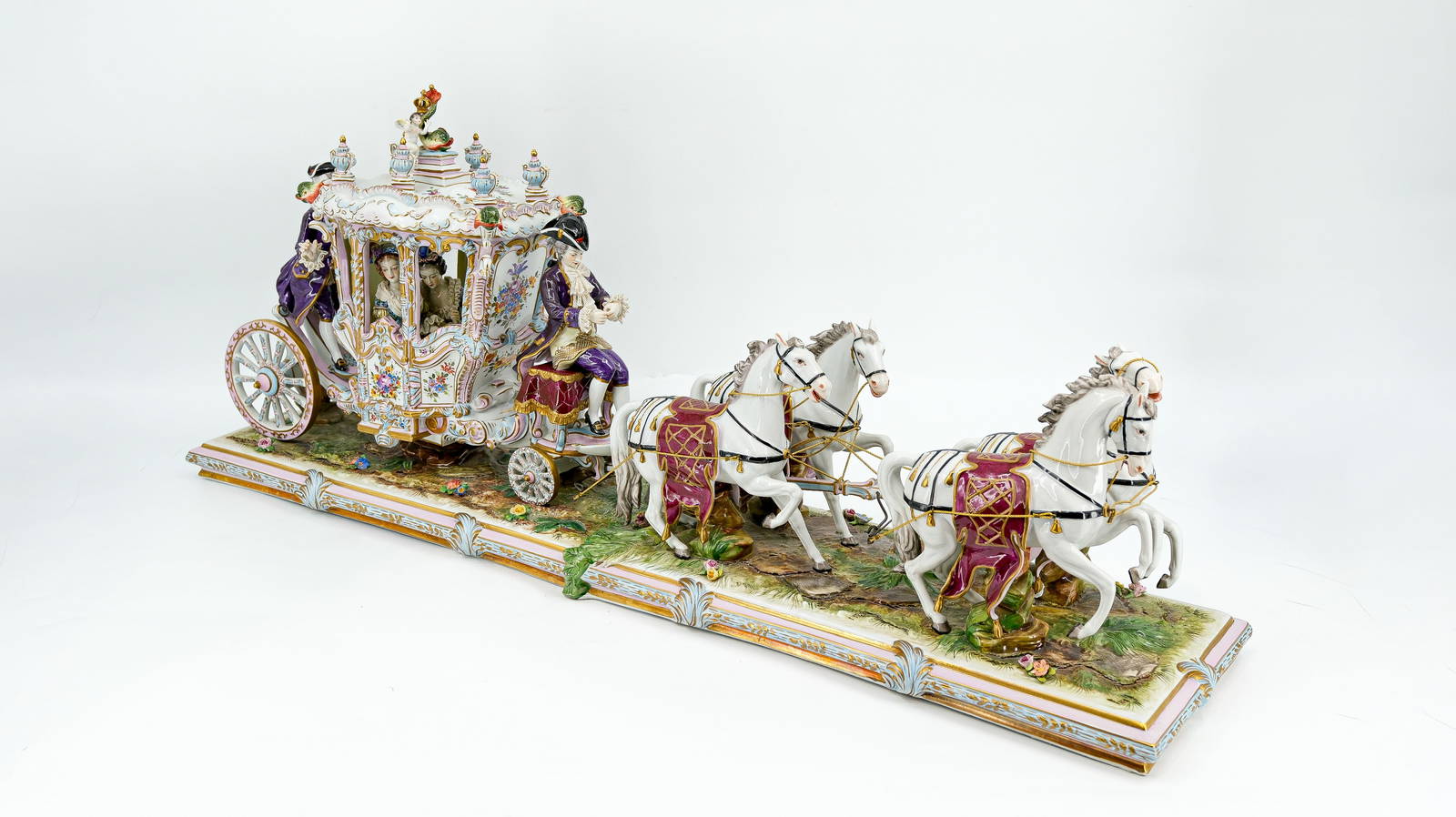 A Large Rococo Porcelain Saxony Group By Volkstedt With Four Horses ...