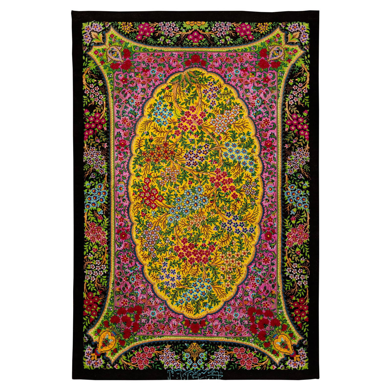 Persian Rug From Ghom "flower Pattern" By Rezaei Auction