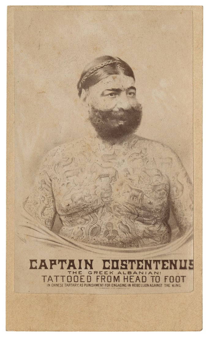 Cdv Of Tattooed Man Captain George Costentenus (probably New York, Ca ...