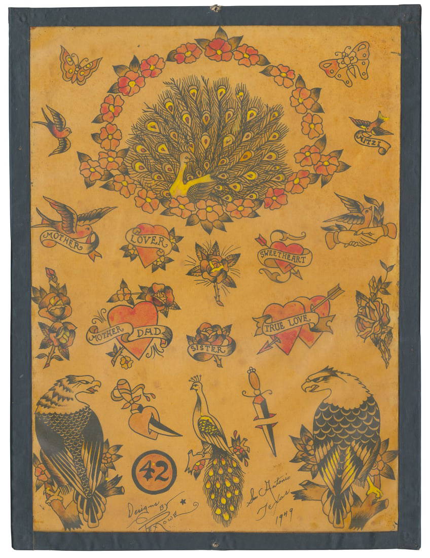 Fanning Peacock And Other Tattoo Designs By Tex Rowe (san Antonio, 1949 ...