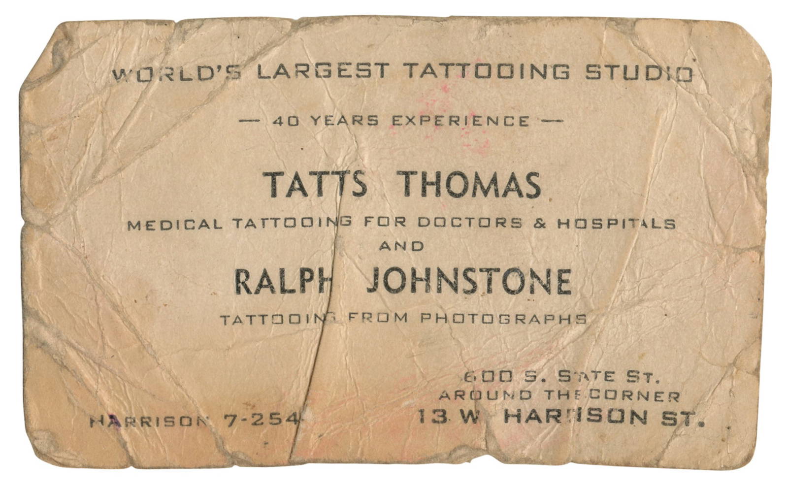 Tatts Thomas And Ralph Johnstone Tattooing Business Card (chicago, Ca ...