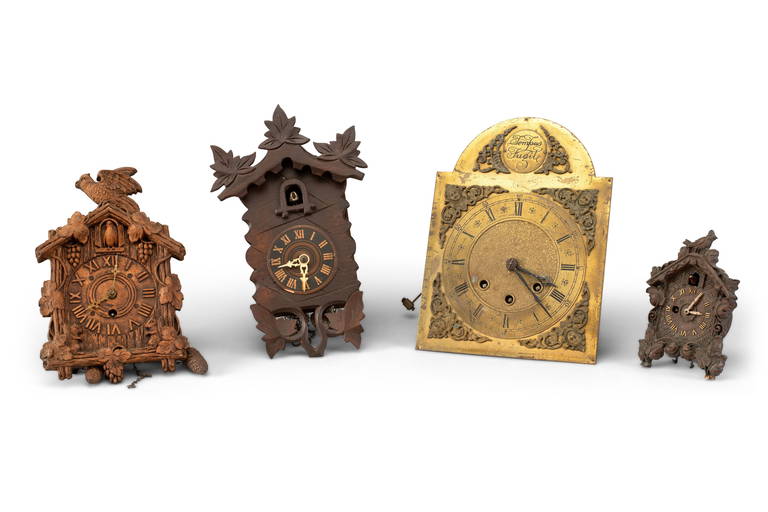 Three Small Cuckoo Clocks And Miscellaneous Clock Parts