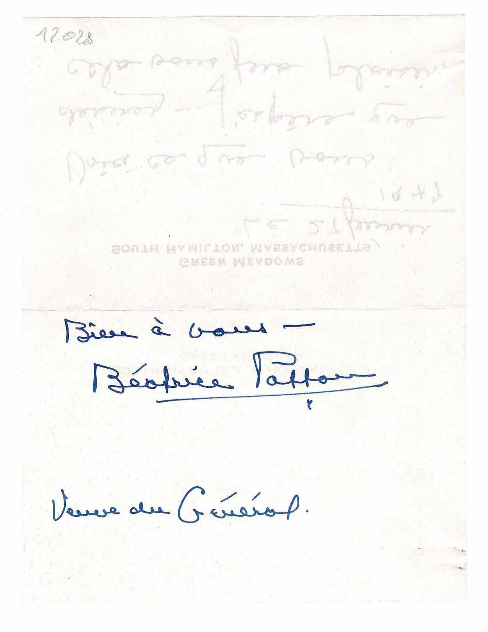 History - Patton Beatrice (1886 - 1953) - Autograph Letter Signed Auction