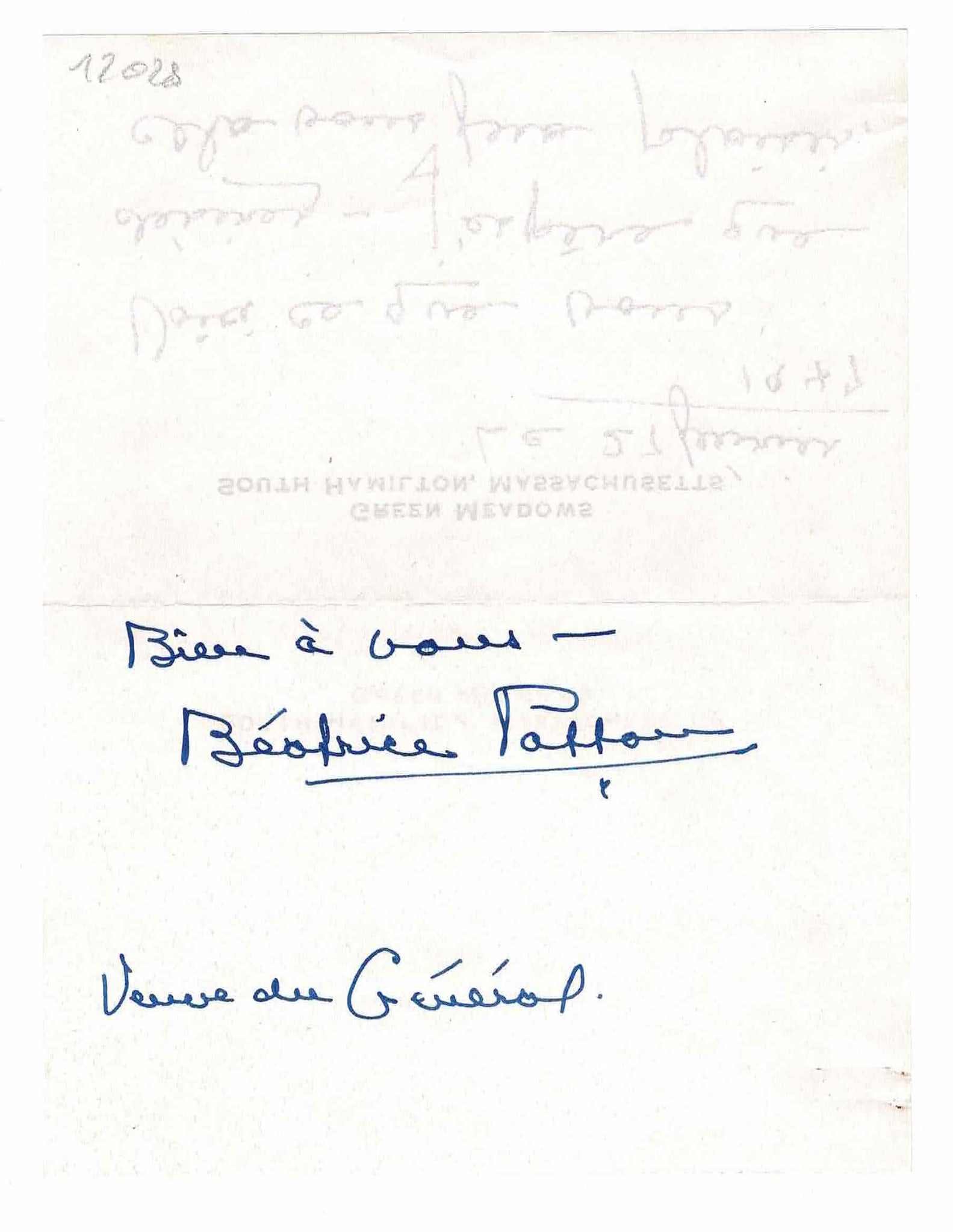 History - Patton Beatrice (1886 - 1953) - Autograph Letter Signed Auction