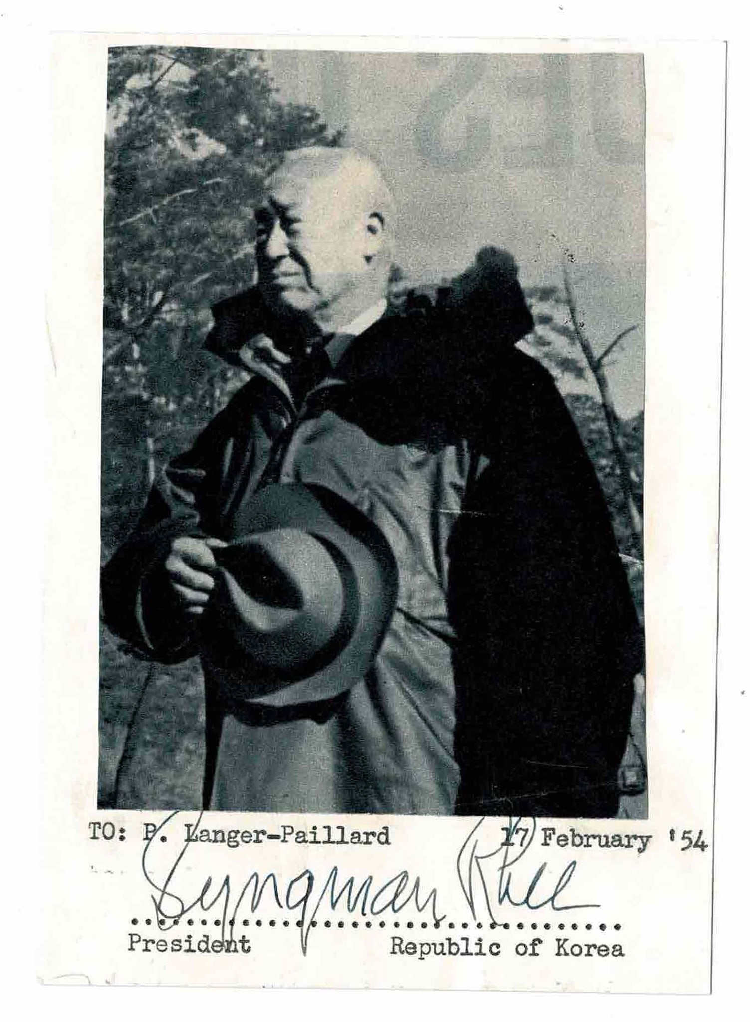 History - Rhee Syngman (1875 - 1965) - Signed Printed Photograph Auction