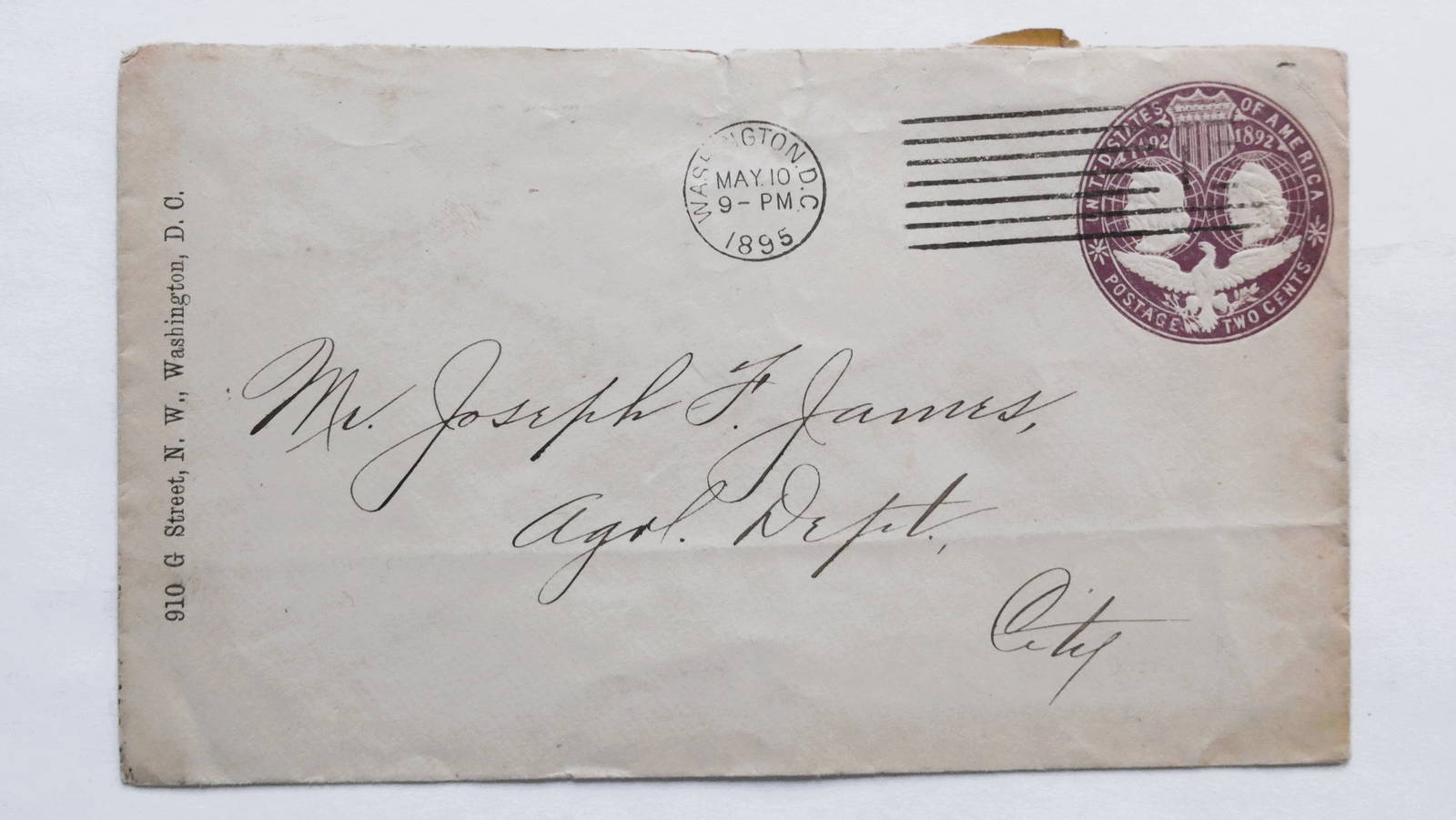Beautiful Letter Postmarked Washington May 10 1895, 2 Cent Auction