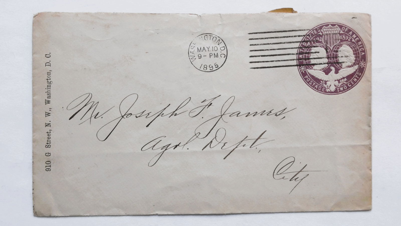 Beautiful Letter Postmarked Washington May 10 1895, 2 Cent Auction