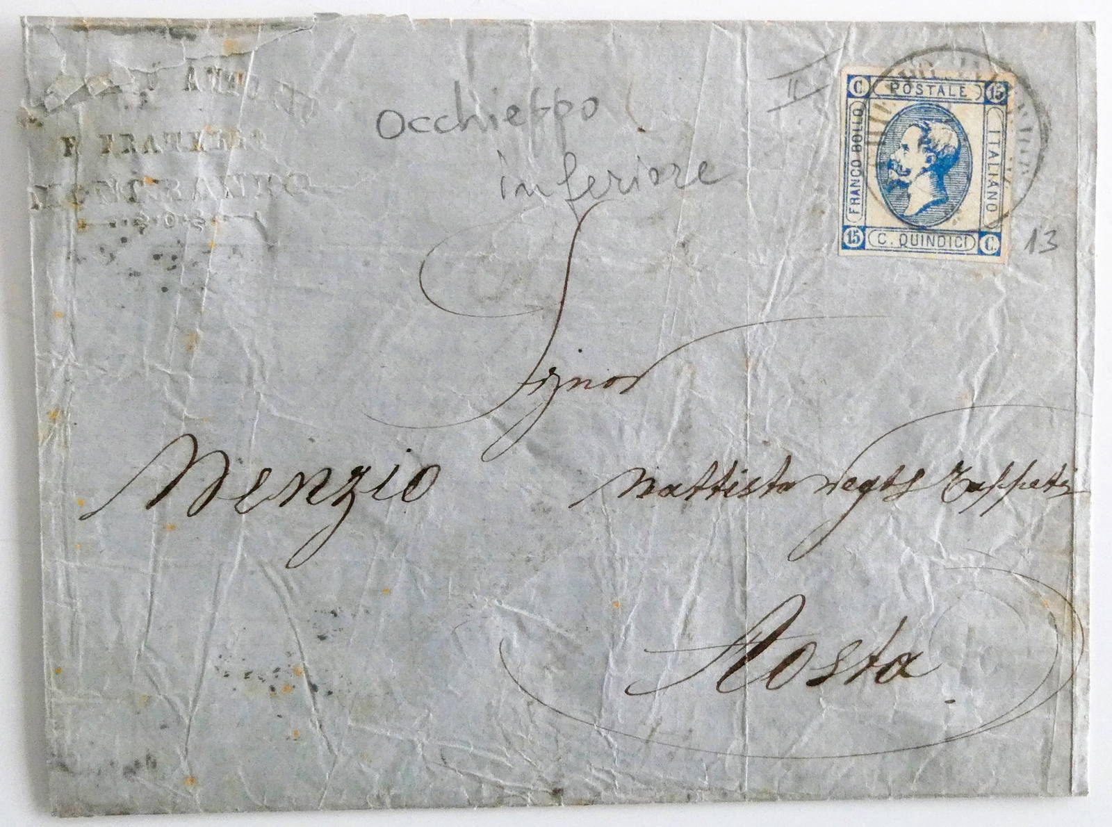 Beautiful Letter Italy Postmarked 2 Dec 1863 Postage Stamp 15c, Victor ...