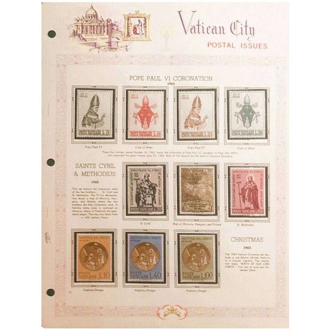 23 Pages Mint Unused Vatican City Stamps 1963/1974 - The Entire Period ...