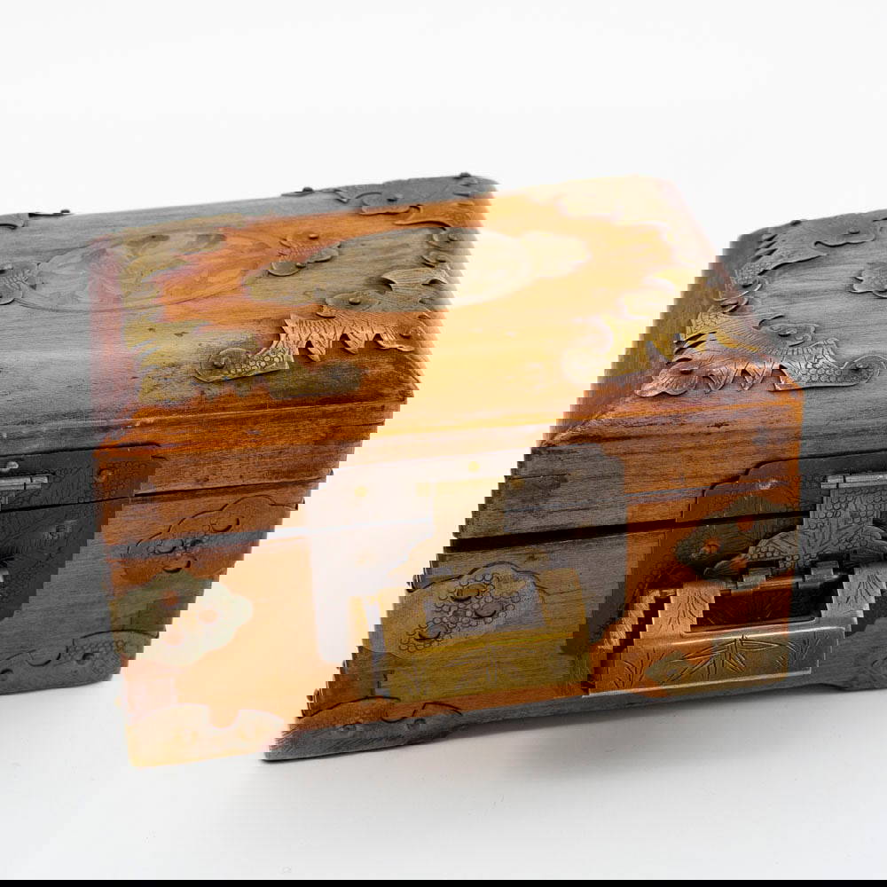 Chinese Casket, Shanghai Wood Carved Jade Handmade Early 1900s Auction