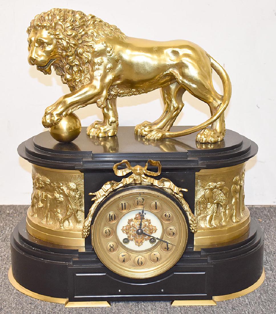 French Empire Gilt Bronze Lion Mantel Clock - Feb 23, 2018 | Briggs ...