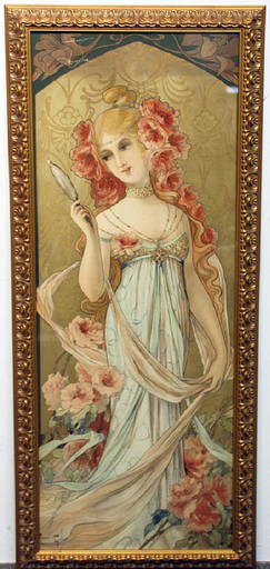 Mary Golay Color Lithograph, Woman With Mirror