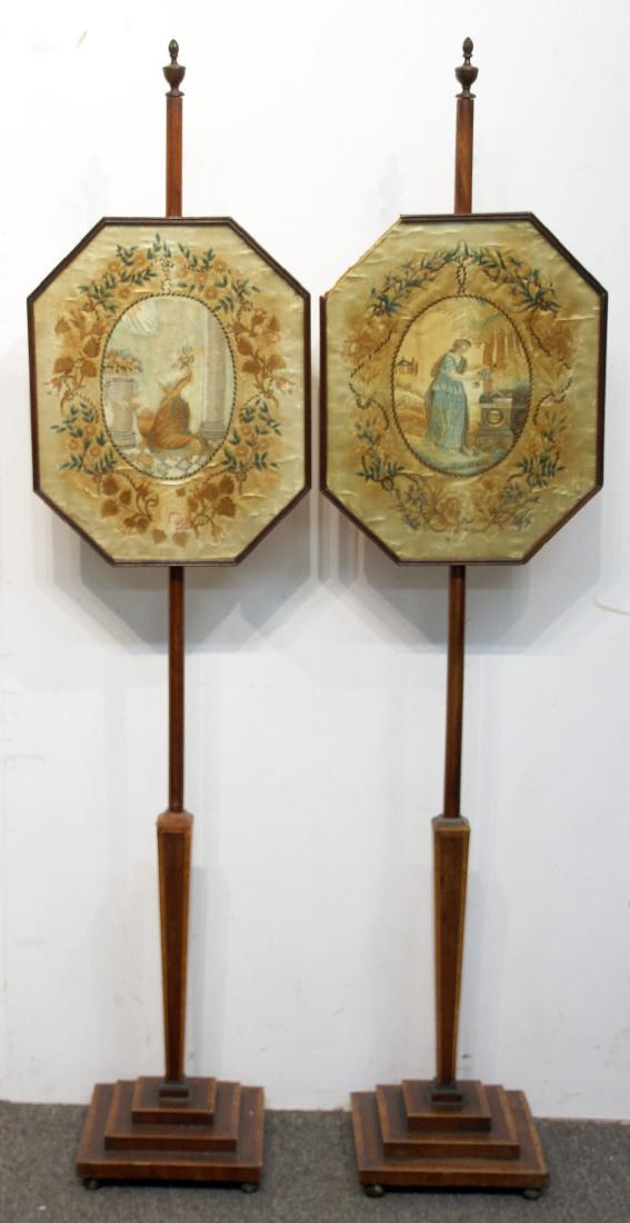 Pair of Regency Silk Embroidered Fire Screens