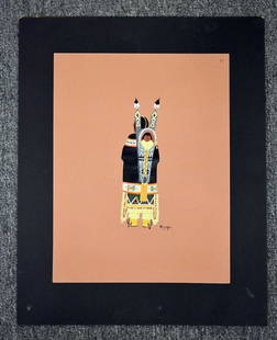 Stephen Mopope. Pochoir Print, Woman/cradle Board