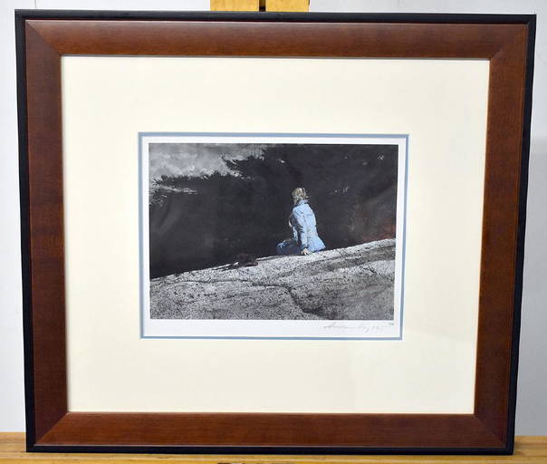 Signed Andrew Wyeth Print, Woman In Blue Jacket