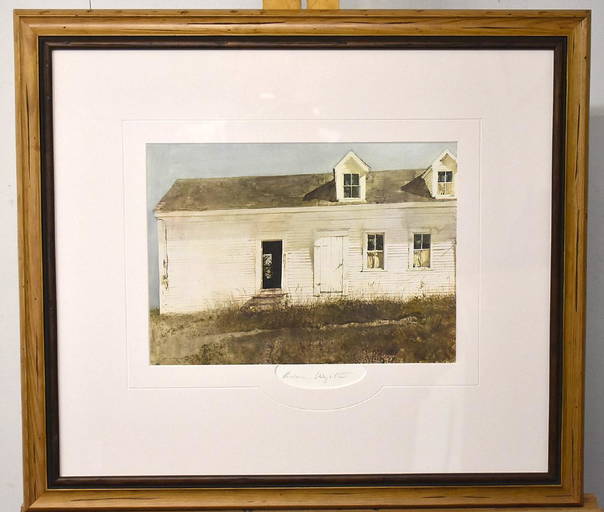 Signed Andrew Wyeth Print, Landscape With Building