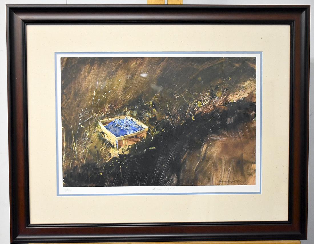 Signed Andrew Wyeth Print, Blueberries
