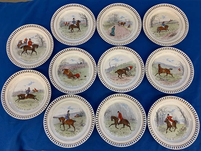 Eleven Mintons Porcelain Fox Hunt Plates